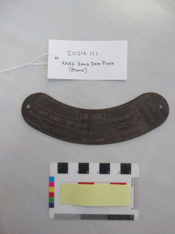 RAAF bomb data plate; RAAF; 2024.111 | eHive