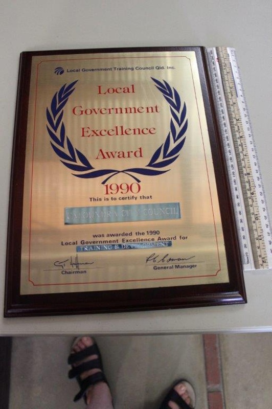 Plaque, Local Government Excellence Award 1990 for Training and ...